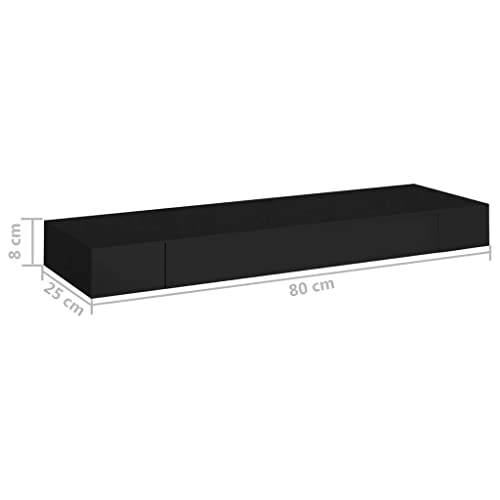 vidaXL Floating Wall Shelf with Drawer Home Bedroom Living Room Office Furniture Hanging Wall Storage Display Shelf Wall Rack Ledges Black 31.5"