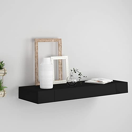 vidaXL Floating Wall Shelf with Drawer Home Bedroom Living Room Office Furniture Hanging Wall Storage Display Shelf Wall Rack Ledges Black 31.5"
