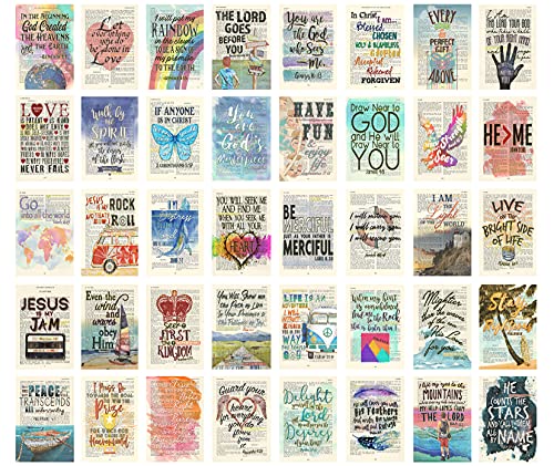 40 Piece Colorful Bible Page Verse Collage Kit - Christian Gift, Teen Room Wall, Dormitory Bedroom Decorations, Vintage Aesthetic, 4x6 Professional Photos
