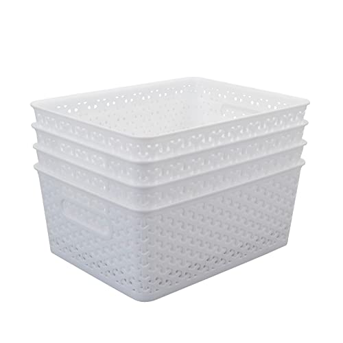 Vababa 4 Pack Plastic Woven Storage Basket, White