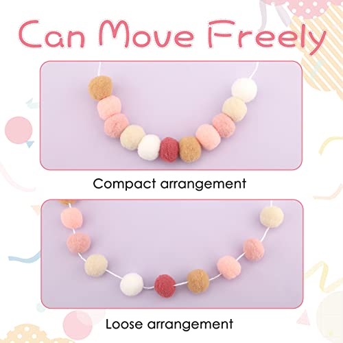GCQQ 2Pcs Pom Pom Garland Pastel, 16.4 Ft Long Pompom Garland Boho Decor, Large 60 Balls Felt Ball Garlands, Pink Wool Felt Ball Garlands for Party, Home, and Nursery Decor