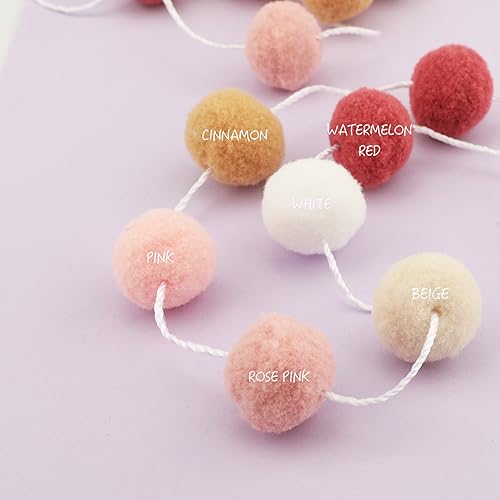 GCQQ 2Pcs Pom Pom Garland Pastel, 16.4 Ft Long Pompom Garland Boho Decor, Large 60 Balls Felt Ball Garlands, Pink Wool Felt Ball Garlands for Party, Home, and Nursery Decor