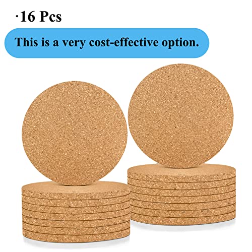 HILELIFE Cork Coasters for Drinks, Coaster Set of 16 Pcs with Box, 4 inches Wine Glass, Mug, Cup Coasters, Blank Cork Coasters for Crafts, Reusable Drink Coasters for Wooden Table Coffee Table