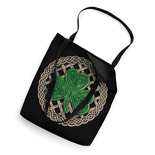 Green Shamrock, Celtic Knots With Black Background Tote Bag