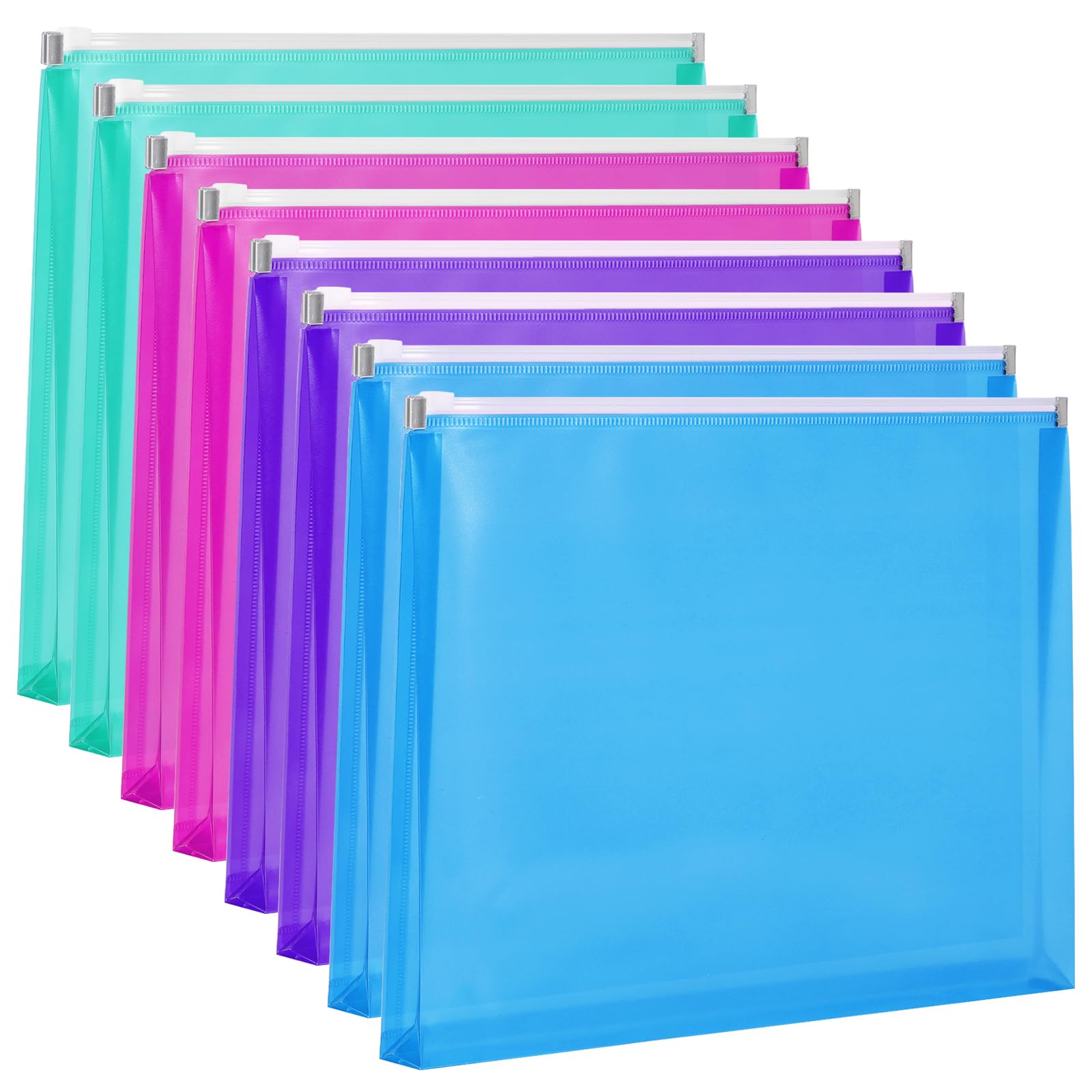 EOOUT 8pcs Plastic Envelopes, 9.8 x 12.8 Inches Letter Size Poly Zip Envelopes, Expanding Zipper Folder with 4 Assorted Colors for School and Office Supplies