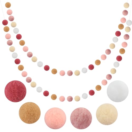 GCQQ 2Pcs Pom Pom Garland Pastel, 16.4 Ft Long Pompom Garland Boho Decor, Large 60 Balls Felt Ball Garlands, Pink Wool Felt Ball Garlands for Party, Home, and Nursery Decor