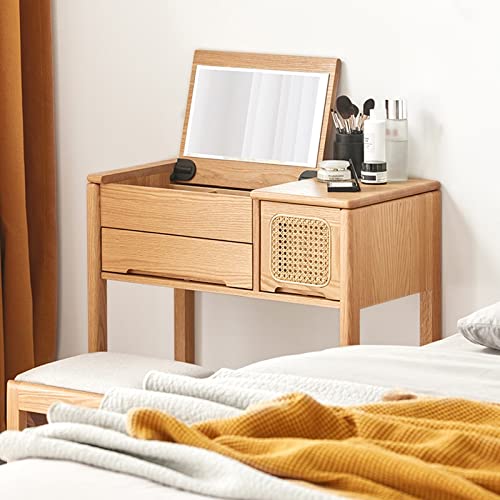 LINKIO Chests of Drawers Vanity Desk Flip Dressing Table with 2 Drawers and Mirror Bedroom Closet Supplement Furniture