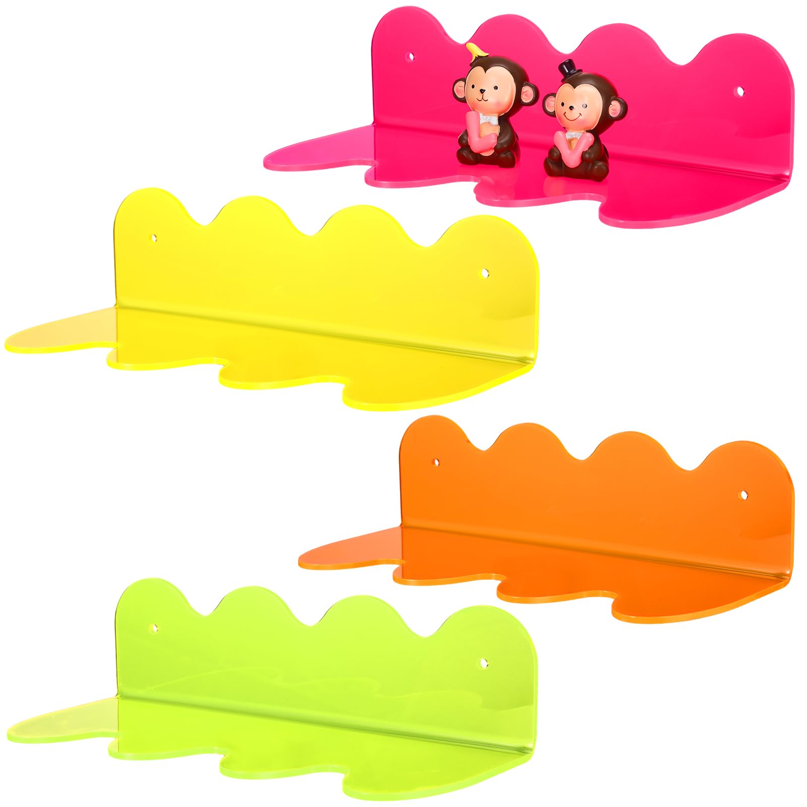 Soaoo 4 Pack Acrylic Small Floating Shelves Neon Acrylic Shelf Funky Small Floating Shelf Colorful Display Shelf with Screw Wall Mounted Display Stand for Plants Makeup