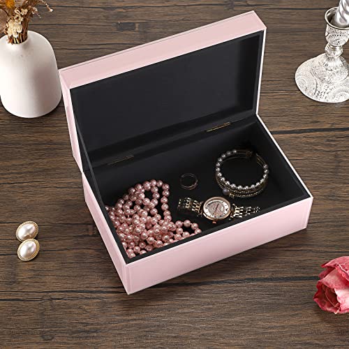 Hipiwe Glass Jewelry Box Trinket Organizer with Hollowed-out LOVE and Sequin Decor,Pink Jewelry Display Box Home Decorative Box Keepsake Gift Box for Women Girls