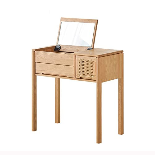 LINKIO Chests of Drawers Vanity Desk Flip Dressing Table with 2 Drawers and Mirror Bedroom Closet Supplement Furniture