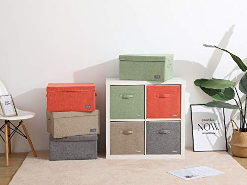 YueYue Foldable Storage Large Clothes Box Fabric,Box Fabric Bin Cube Basket With Lid,Collapsible Boxes Fabric Storage Bins Organizer Cubes Containers With Covers (17.7"/13.8"/9.8") (Orange) 2 Pack