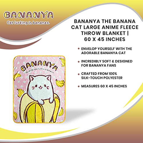 JUST FUNKY Bananya Cat Large Anime Fleece Throw Blanket | Decorative Throw Blanket Features The Banana Cat | Collectible Anime Throw Blanket | Measures 60 x 45 Inches