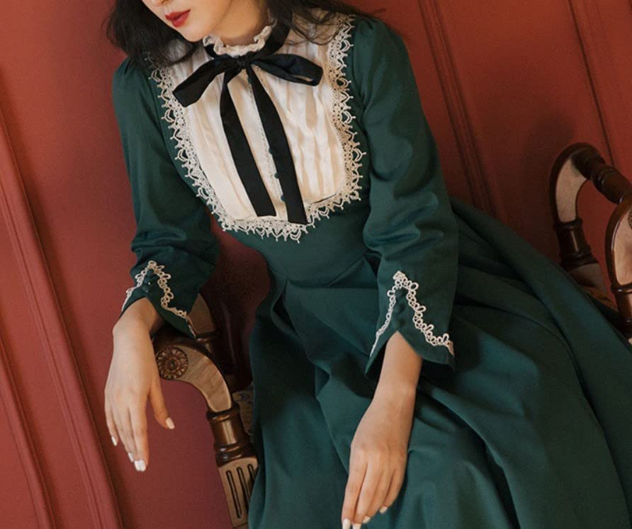 Nite closet Gothic Lolita Dress Long Sleeve Green Retro Vintage for Women Midi 50s (4-6)