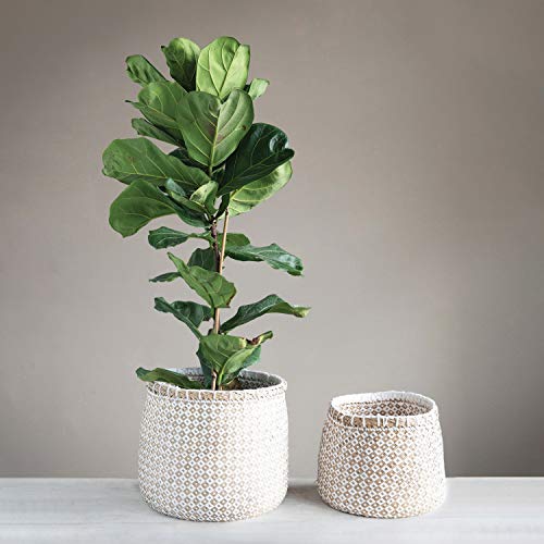 Creative Co-Op Hand-Woven Seagrass & Paper Pattern, Natural & White, Set of 2 Basket, Brown, 2