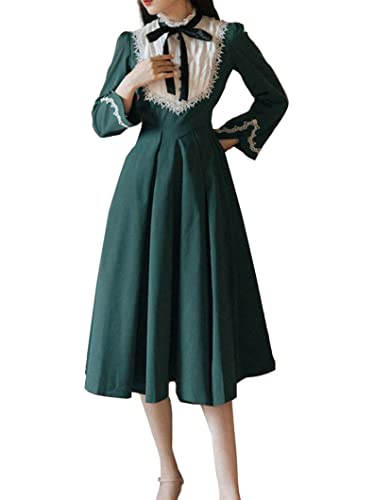 Nite closet Gothic Lolita Dress Long Sleeve Green Retro Vintage for Women Midi 50s (4-6)