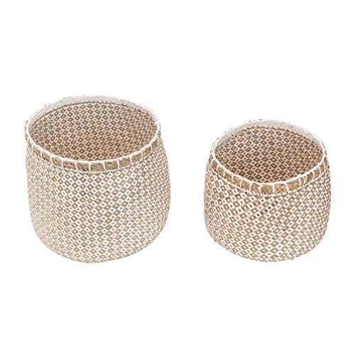 Creative Co-Op Hand-Woven Seagrass & Paper Pattern, Natural & White, Set of 2 Basket, Brown, 2
