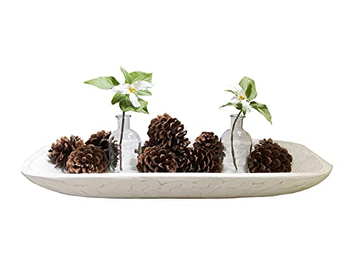 X-Large 23" White Dough Bowl, Hand-carved Mango Wood Tray, Rustic, Decorative, Hostess Gift, Farmhouse Decor, Lots of Uses Including: Decorative Dining Table Center Piece and Dough Bowl Candles