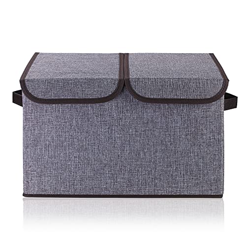 Enova Home Collapsible Storage Bins with Cover Fabric Storage Basket Fabric Organizer, Storage Organization, Organizer Bin (Grey)