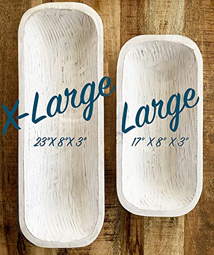 X-Large 23" White Dough Bowl, Hand-carved Mango Wood Tray, Rustic, Decorative, Hostess Gift, Farmhouse Decor, Lots of Uses Including: Decorative Dining Table Center Piece and Dough Bowl Candles