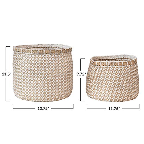 Creative Co-Op Hand-Woven Seagrass & Paper Pattern, Natural & White, Set of 2 Basket, Brown, 2