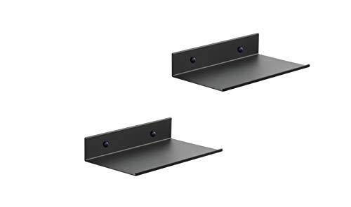 Z metnal Small Floating Shelves, Mini Display Metal Shelf for Collection, Decor Lack Wall Shelf, Utility Shelves,Aluminum, Wall Mounted, Matt Black, 8 inch, 2 Pack