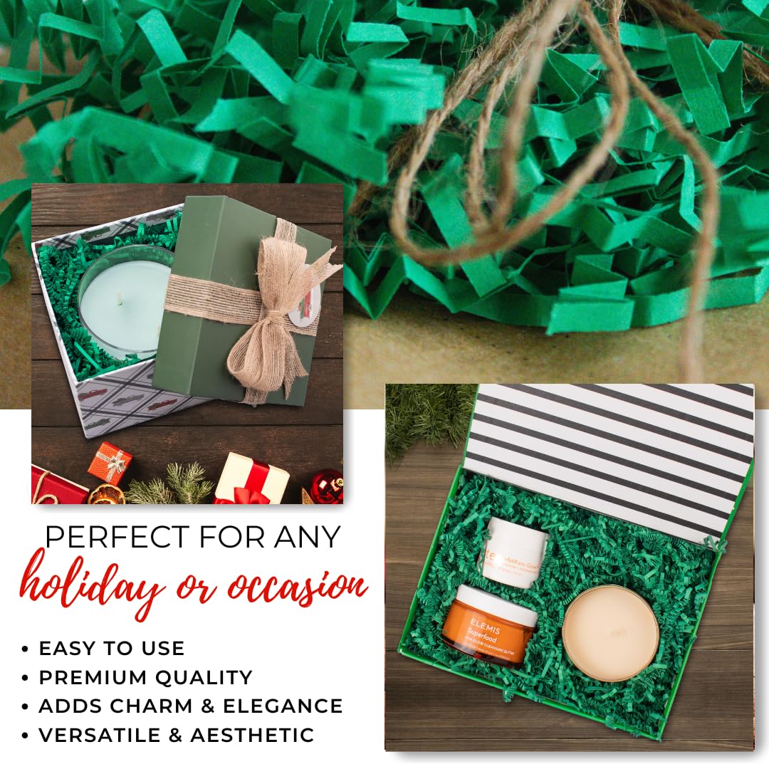 MagicWater Supply Crinkle Cut Paper Shred Filler (4 oz) for Gift Wrapping & Basket Filling - Green
