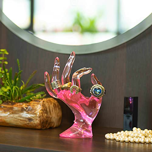 HOMEGOAL Ring Holder, Pink Room Decor, Hand Jewelry Display Holder, Danish Pastel Room Decor, Preppy Decor, Mannequin Hand, Polyresin, 7 Inch (Pink)