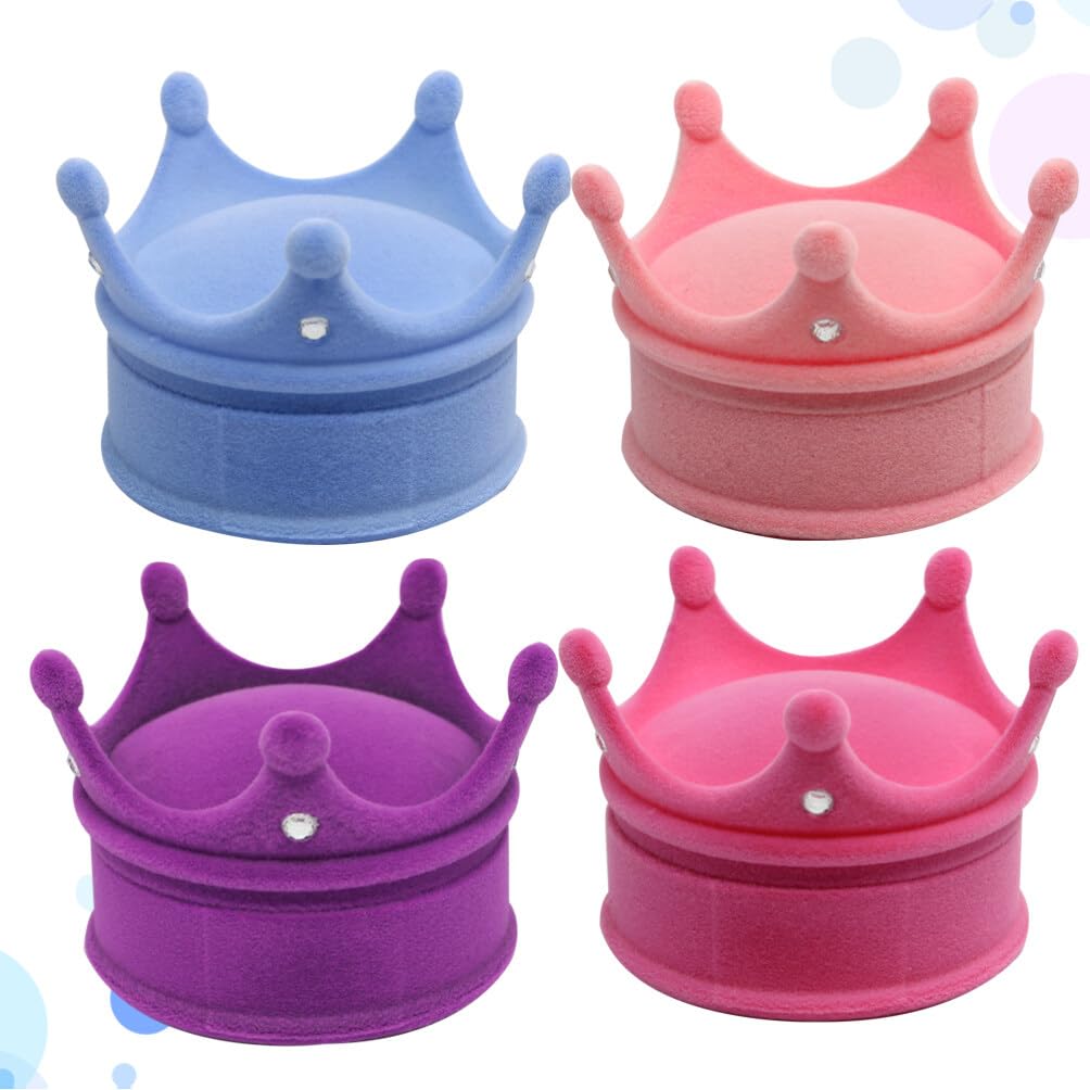 4Pcs Crown Style Jewelry Trinket Box, Decorative Unique or Home Decor (blue+pink+purple+pink)