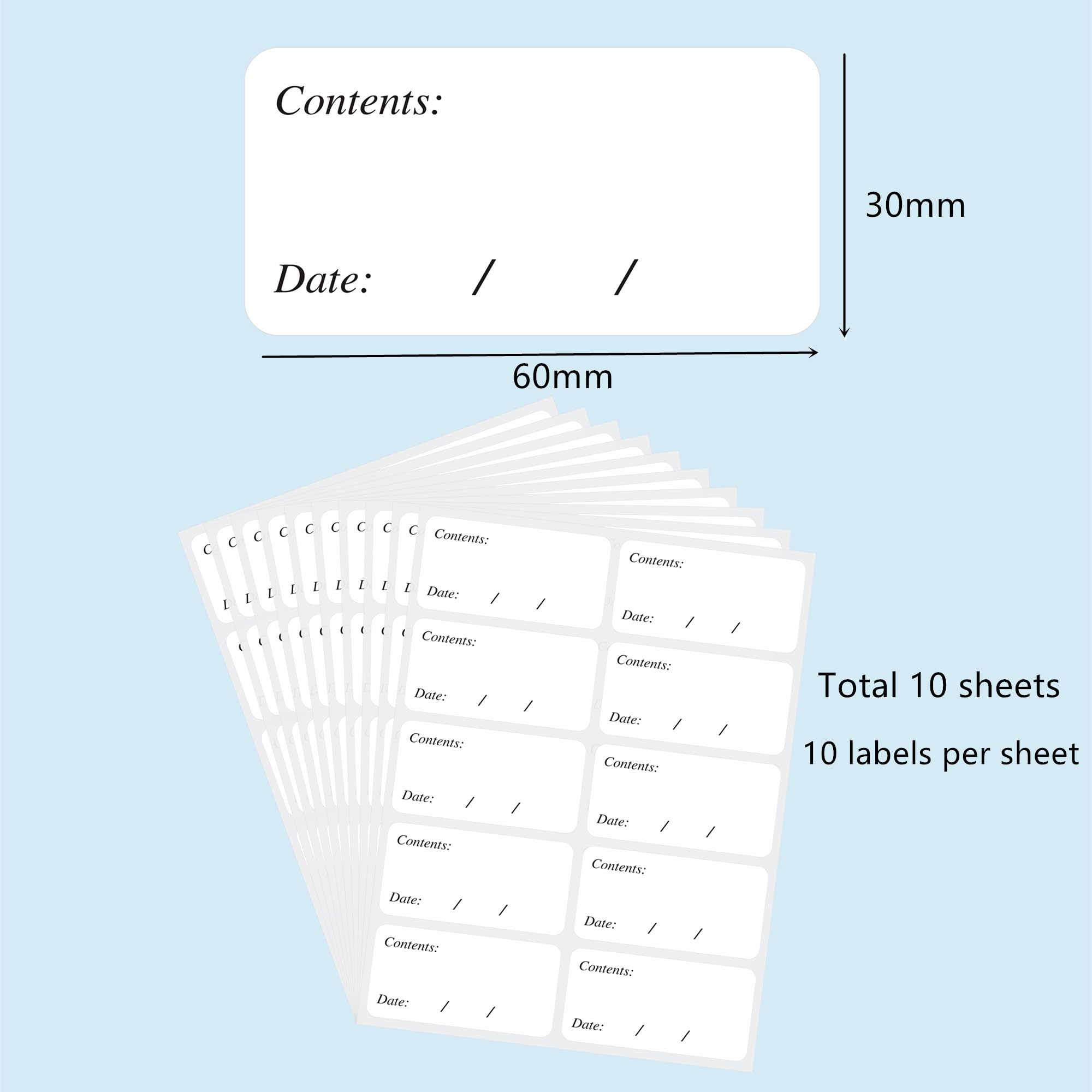 Hybsk Removable Freezer Labels Easy Peel Off - Frozen Food Storage 100pcs Labels That Leave No Sticky Residue After Use (Type 1)