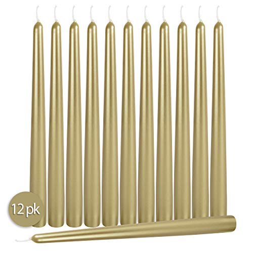 Hyoola Tall Metallic Cream Gold Taper Candles - 10 Inch - Dripless - 12 Pack - 8 Hour Burn Time