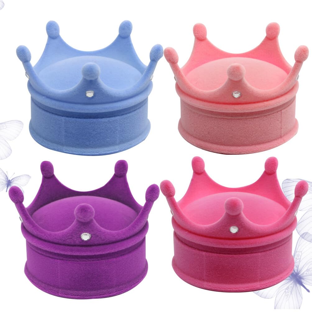 4Pcs Crown Style Jewelry Trinket Box, Decorative Unique or Home Decor (blue+pink+purple+pink)