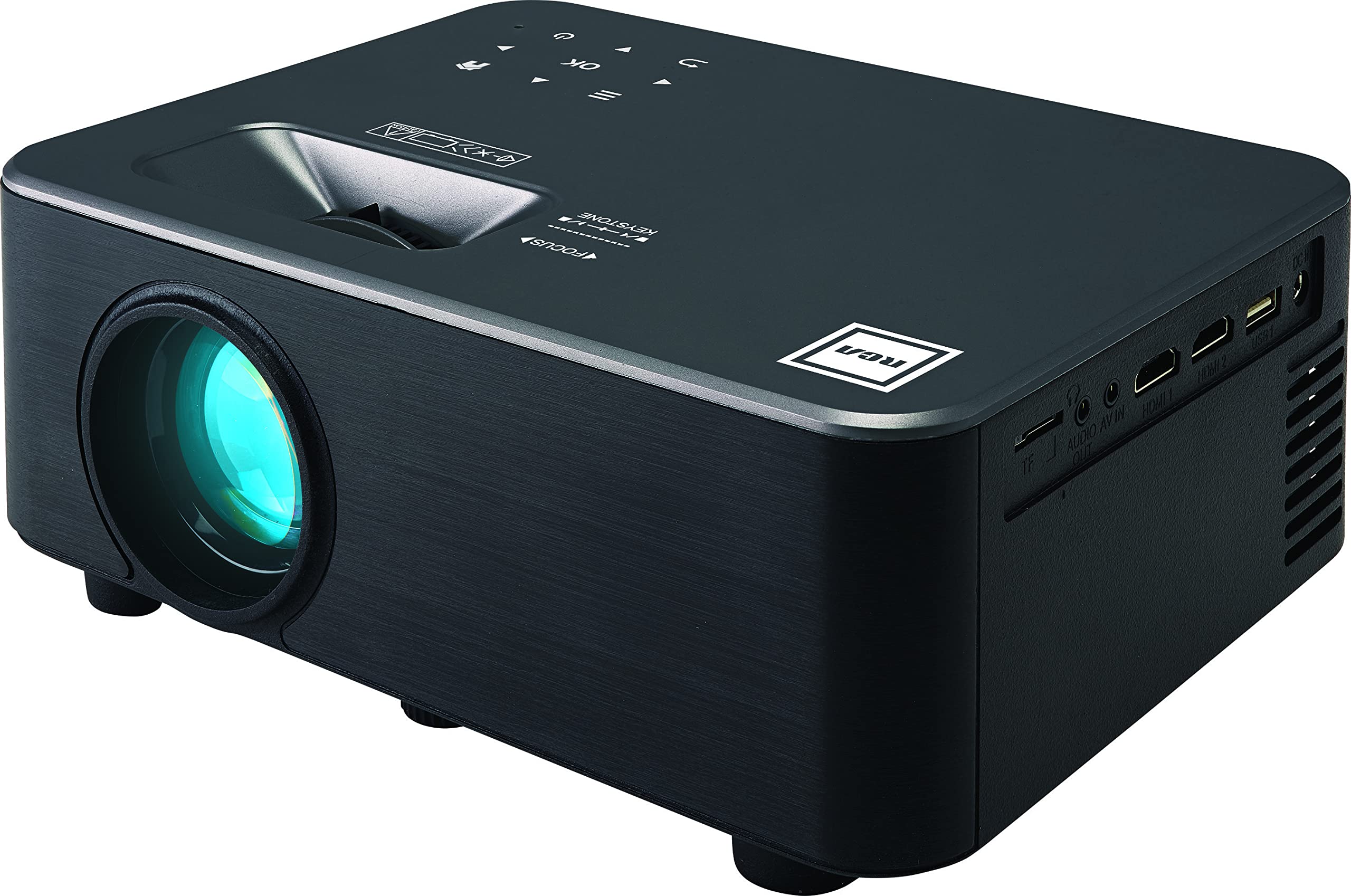 RCA Roku Smart Home Theater Projector - Stream Netflix, Prime Video, Hulu, Disney+, Apple TV+ and More - Portable Projector Compatible with TV, PC, HDMI, USB, VGA - Living Room/Backyard Projector