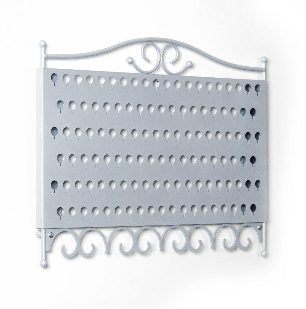 Mango Steam Wall Mounted Closet/Wardrobe Display Hanger Organizer for Jewelry & Earrings With Hooks for Necklaces, Bracelets, Accessories - Silver