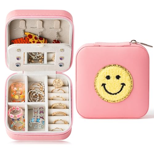 Wood Homing Small Preppy Travel Jewelry Case for Women Mini Jewelry Organizer for Traveling Preppy Travel Jewelry Box for Ring Earring Necklace Bracelet Pendant Gift for Mom Lovers