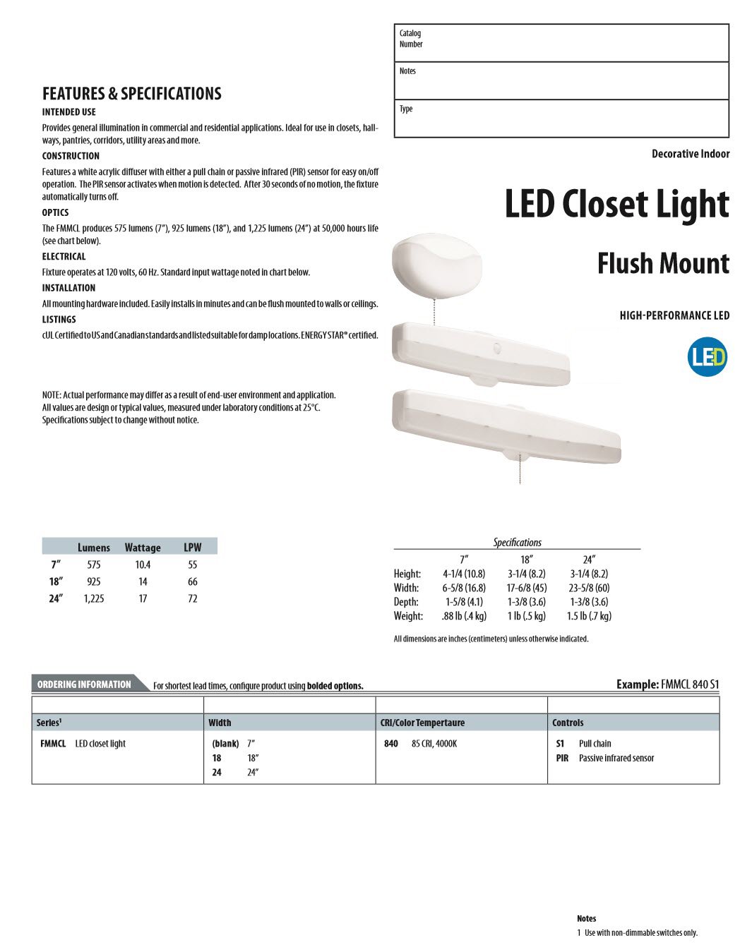 Lithonia Lighting FMMCL 24 840 S1 M4 LED Flush Mount Closet Light with Pull Chain, White, 24"