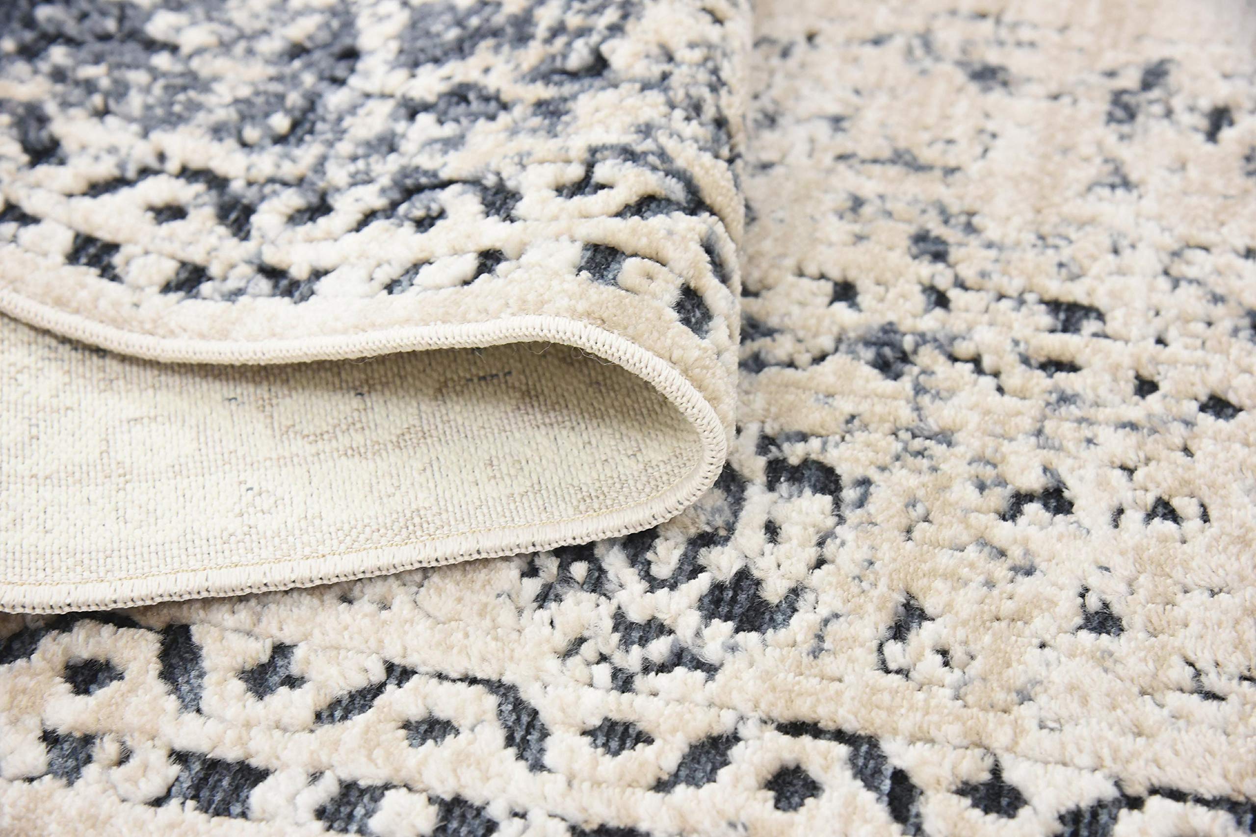 Unique Loom Chateau Collection High-Low Pile, Vintage, Traditional, Distressed, Medallion Area Rug (5' 0 x 8' 0 Rectangular, Beige/Navy Blue)