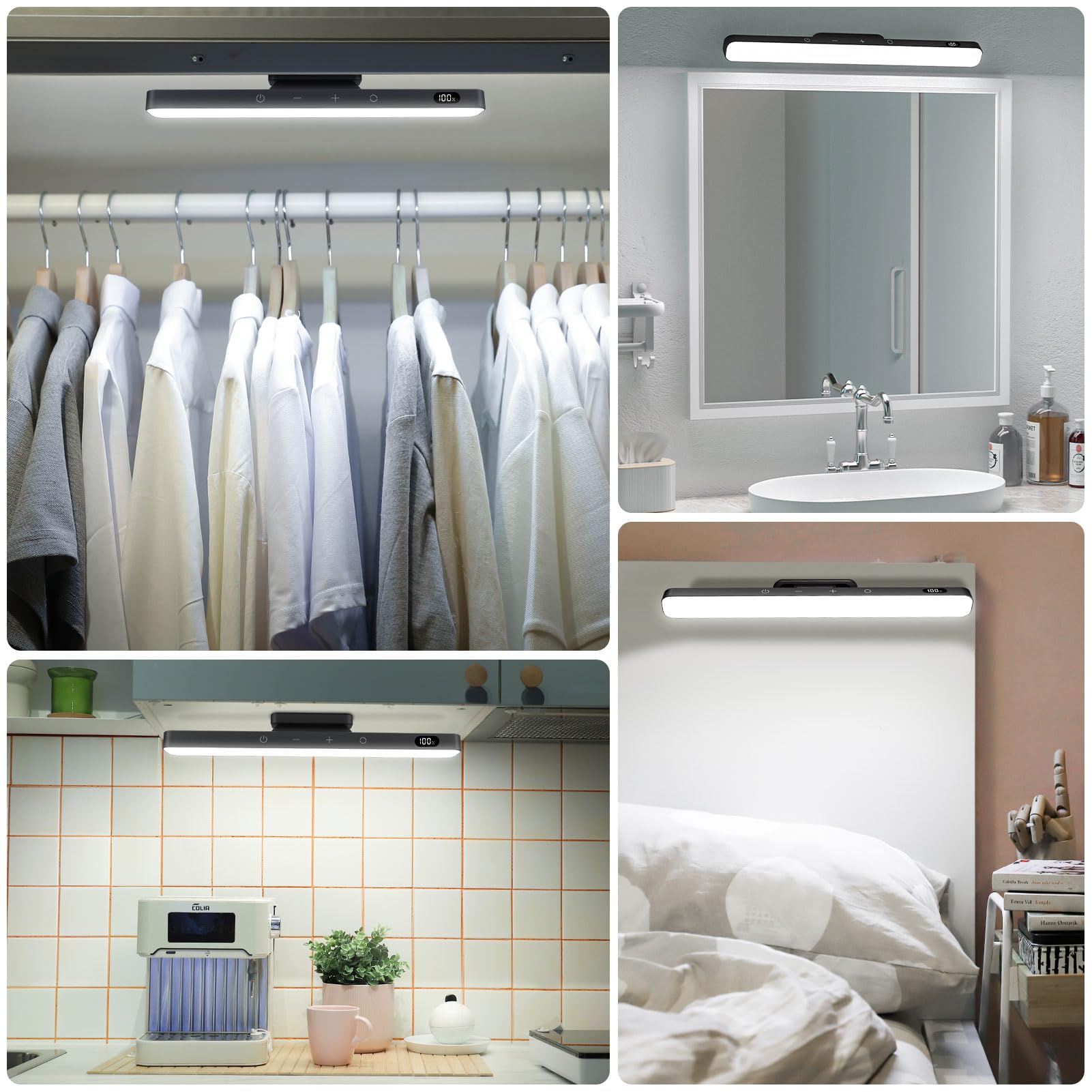 WILLED 3W Dimmable Mirror Lights,3 Colors Adjustable Wall Light with 120 LED,Touch Control,2000mAh Rechargeable Battery Makeup Light, Magnetic Stick Light Bar for Cabinet,Kitchen,Closet,Bedside,Desk