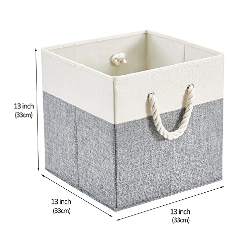 Onlycube Foldable Fabric Storage Bins 13x13x13 inch for Cube Organizer with Cotton Rope Handles, Collapsible Basket Box Organizer for Shelves and Closet, Beige/Grey, 4Pack