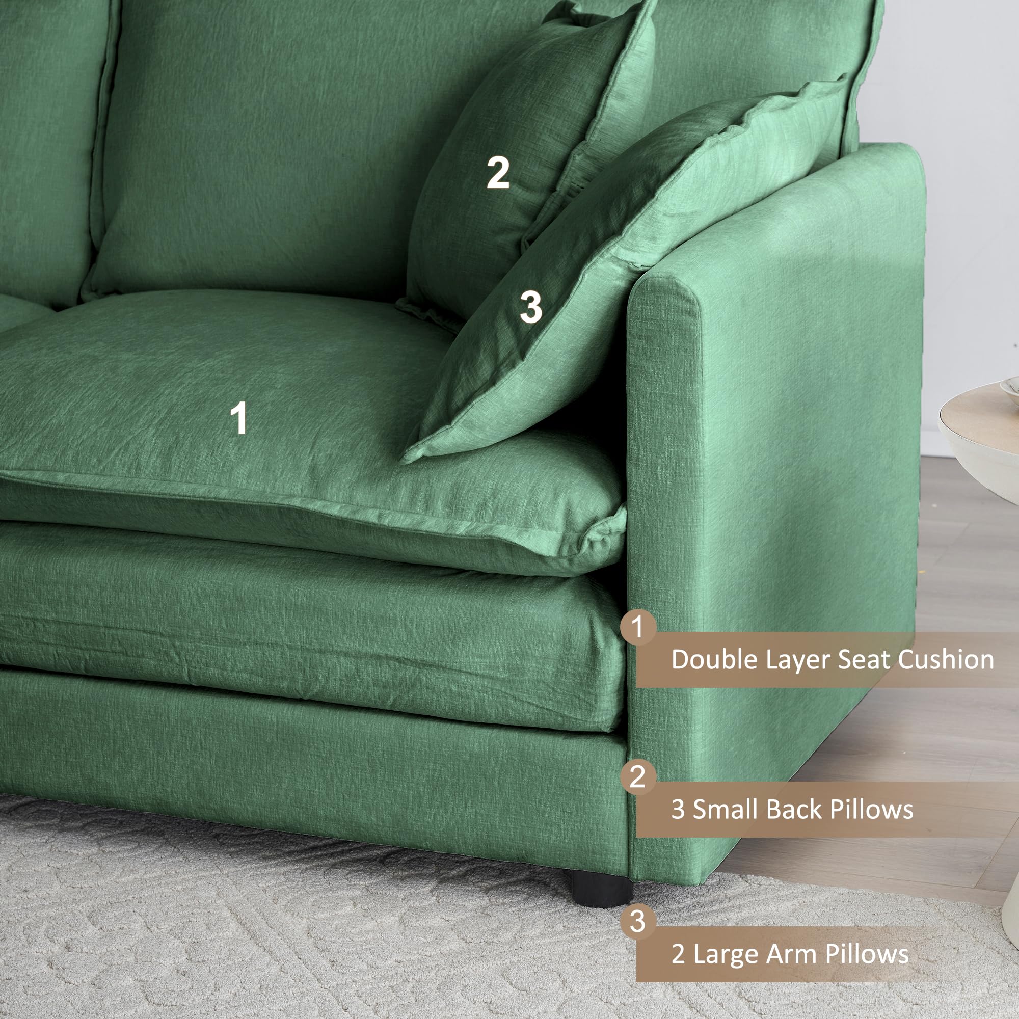 Tmsan 111.42" Modular Sectional Sofa, Green Convertible Modern L Shaped Sofa Chenille Cloud Couches Set with Ottoman for Living Room Bedroom Apartment Office, 3 Seater