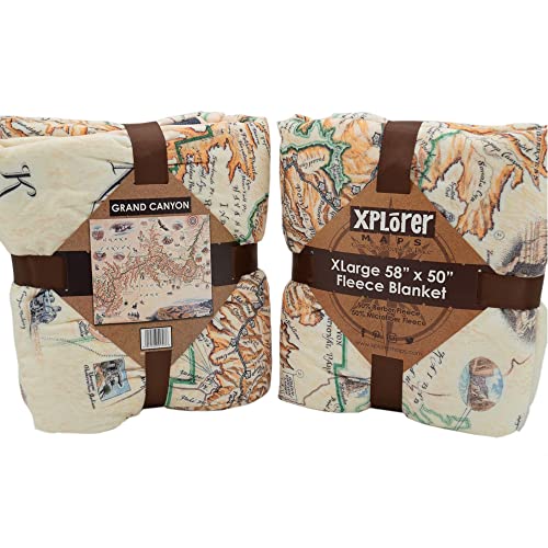 Grand Canyon National Park Map Fleece Blanket - Hand-Drawn Original Art - Soft, Cozy, and Warm Throw Blanket for Couch - Unique Gift - 58"x 50"