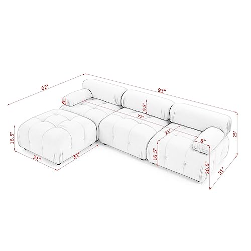 Eafurn Free Combination Modular Sectional Sofa, L Shaped Cloud Couch with Reversible Ottoman,4 Seater Button Tufted Corner Sofa&Couches for Comfy Upholstery Living Room Furniture Sets, Pink Velvet