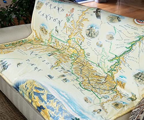 Grand Canyon National Park Map Fleece Blanket - Hand-Drawn Original Art - Soft, Cozy, and Warm Throw Blanket for Couch - Unique Gift - 58"x 50"
