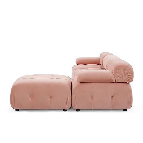 Eafurn Free Combination Modular Sectional Sofa, L Shaped Cloud Couch with Reversible Ottoman,4 Seater Button Tufted Corner Sofa&Couches for Comfy Upholstery Living Room Furniture Sets, Pink Velvet