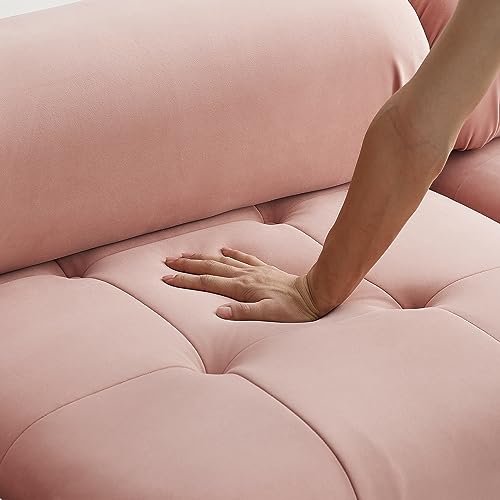 Eafurn Free Combination Modular Sectional Sofa, L Shaped Cloud Couch with Reversible Ottoman,4 Seater Button Tufted Corner Sofa&Couches for Comfy Upholstery Living Room Furniture Sets, Pink Velvet