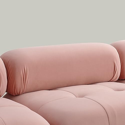 Eafurn Free Combination Modular Sectional Sofa, L Shaped Cloud Couch with Reversible Ottoman,4 Seater Button Tufted Corner Sofa&Couches for Comfy Upholstery Living Room Furniture Sets, Pink Velvet