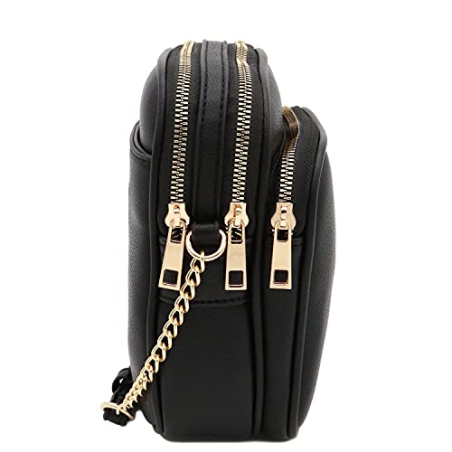 FashionPuzzle Multi Pocket Casual Crossbody Bag (Black) One Size