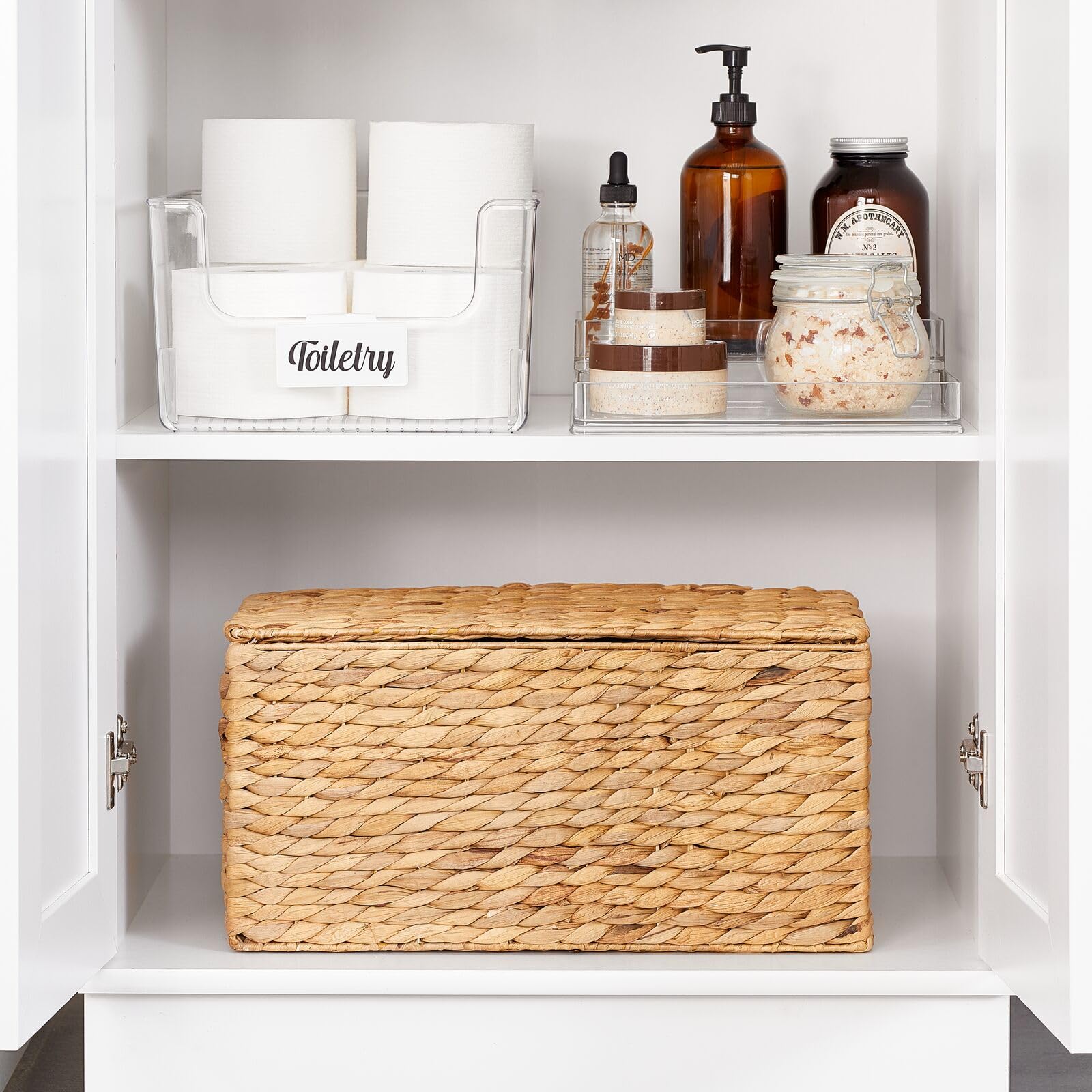 mDesign Modern Plastic Open Front Dip Storage Organizer Bin Basket for Bathroom Organization - Vanity Shelf, Cubby, Cabinet, and Closet Organizing Decor - Ligne Collection - 4 Pack - Clear