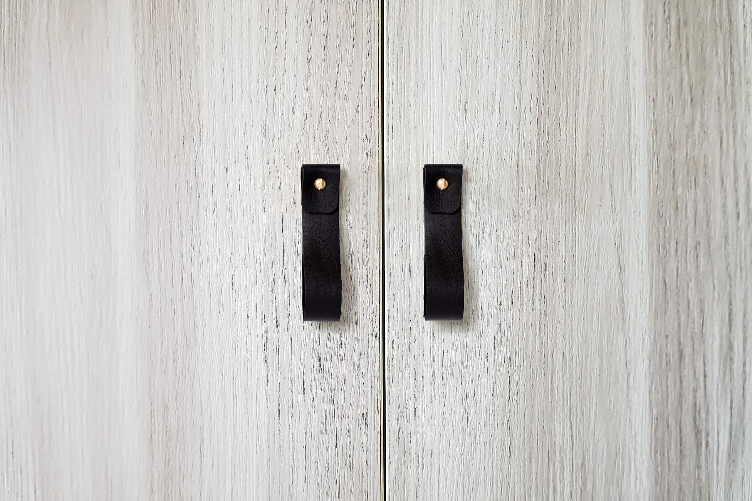 KEYAIIRA - Medium Leather and Brass Drawer Pull - Leather Closet Door Pulls for Kitchen cabinets knobs gold hardware furniture knobs and handles rustic home decor Minimal