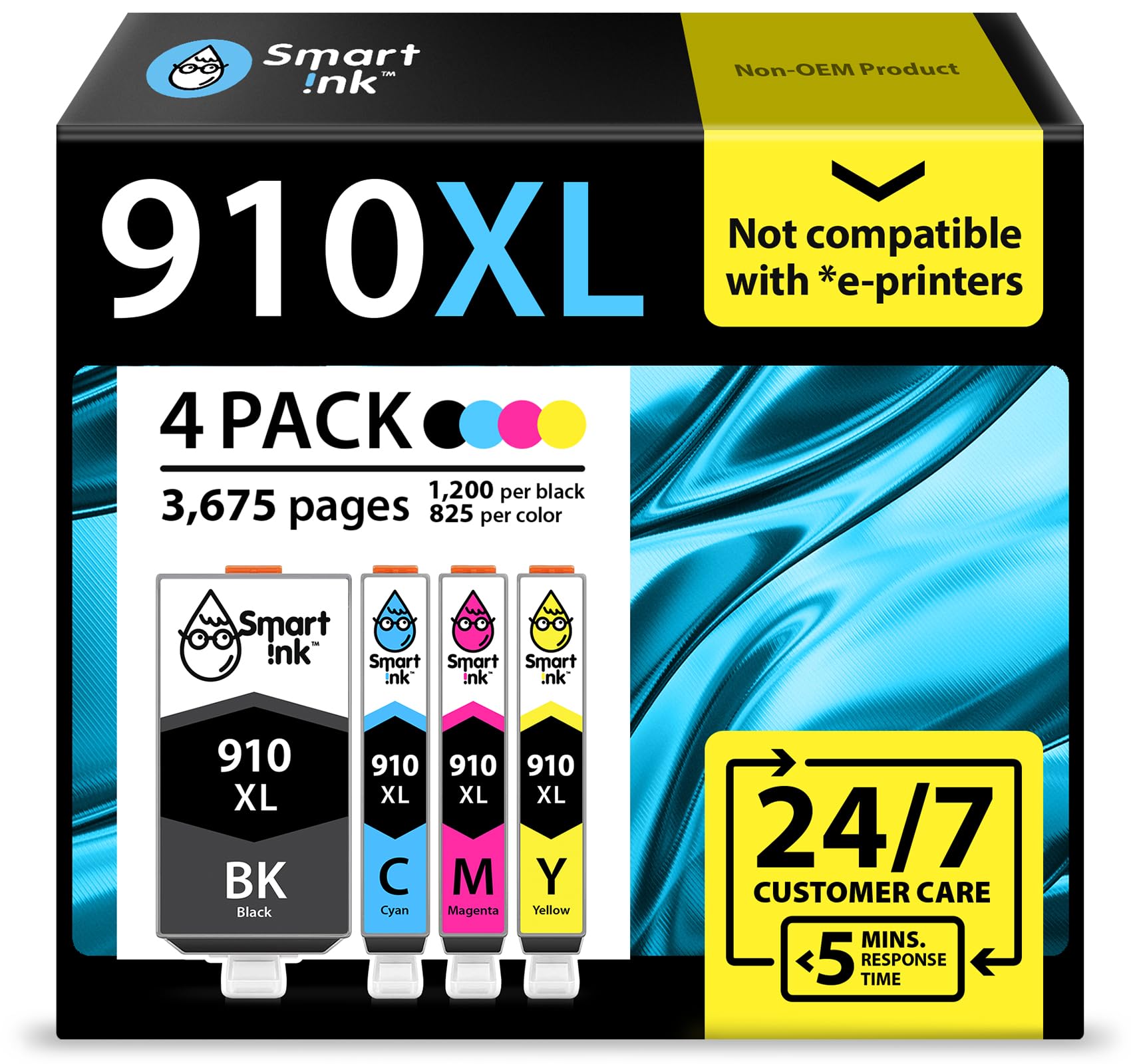 Smart Ink Compatible Ink Cartridge Replacement for HP 910XL 910 XL (Black XL & C/M/Y XL 4 Combo Pack) to use with Officejet Pro 8025 8020 8028 8035 8023 Officejet 8022 8010 8015