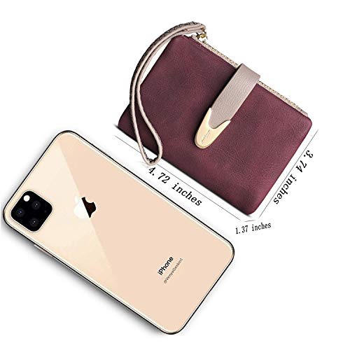 Pofee Womens Wallet Rfid Small Bifold Wallet,Ladies Zipper Card Cluth Coin Purse Wristlet (Purple)